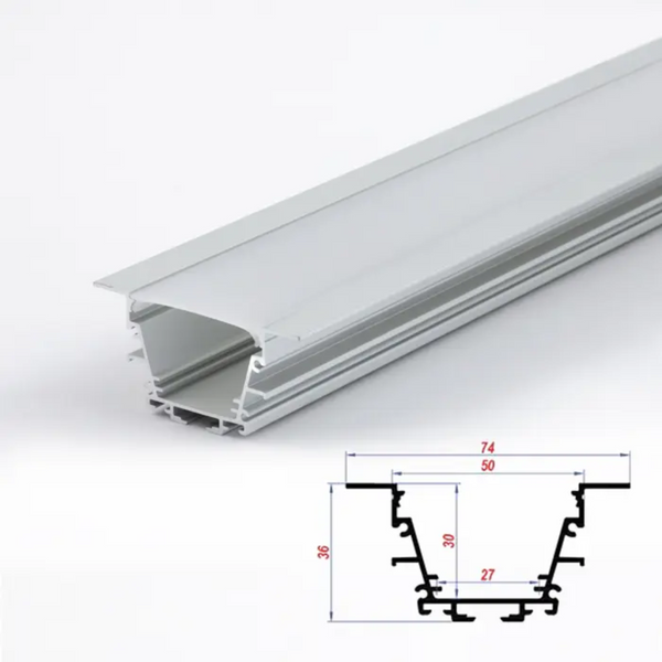 74x36mm Wide Recessed Aluminium LED Profile Set With Diffuser, 2m ...